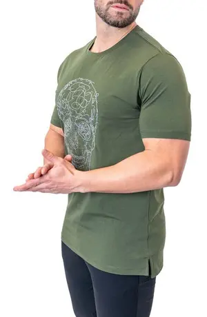 MACEOO Screbbleskull Army Embroidered Skull Stretch Cotton T-shirt