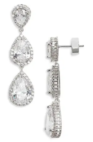 Nordstrom Cubic Zirconia Triple Drop Earrings - Clear- Silver