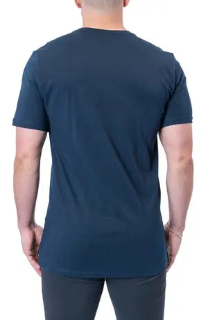 MACEOO Siganture Nay Logo Embroidered Stretch Cotton T-shirt - Blue