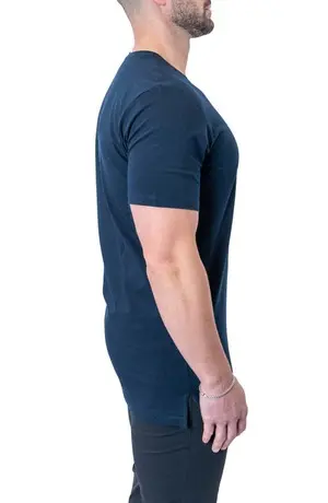 MACEOO Siganture Nay Logo Embroidered Stretch Cotton T-shirt - Blue
