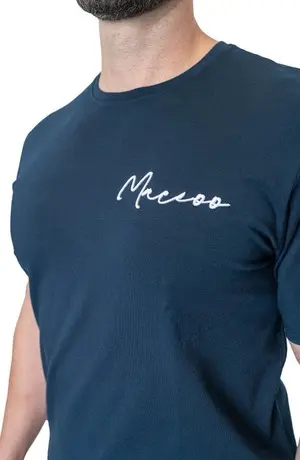 MACEOO Siganture Nay Logo Embroidered Stretch Cotton T-shirt - Blue