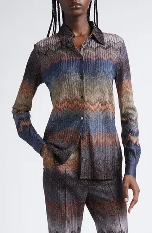 Missoni Metallic Snake Zigzag Button-up Shirt
