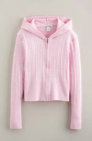 Nordstrom Cable Knit Zip-front Hoodie - Pink Shade