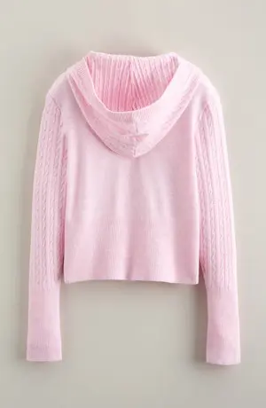 Nordstrom Cable Knit Zip-front Hoodie - Pink Shade