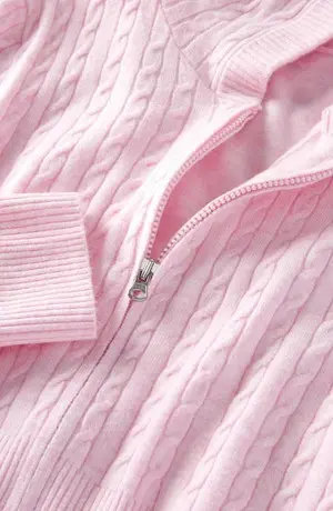 Nordstrom Cable Knit Zip-front Hoodie - Pink Shade