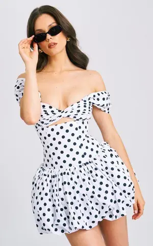 MISS CIRCLE Umika Polka Dot Bubble Hem Mini Dress