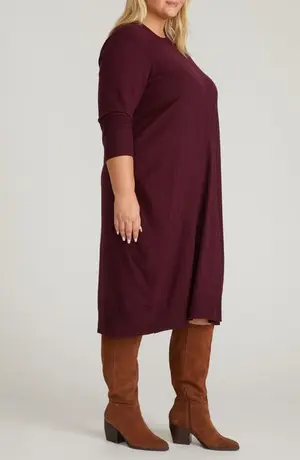 Universal Standard Everyday Long Sleeve Midi Sweater Dress - Gamay