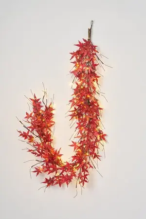 DARBY CREEK TRADING Brown Branch & Twig Lighted Japanese Maple Fall Mantle Pre-lit Garland Table Runner - Red