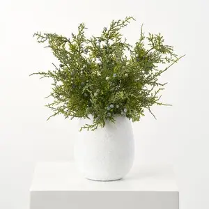 DARBY CREEK TRADING Lifelike Juniper Berry Small Faux Topiary Bush In Textured Concrete Pot Winter Holiday Arrangement - Green