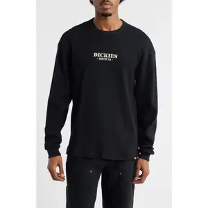 Dickies Embroidered Logo Long Sleeve Cotton Waffle T-shirt - Black