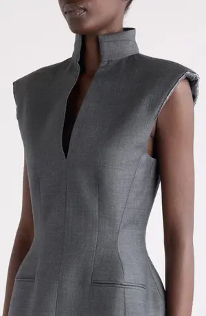 Givenchy Raw Edge Wool Sheath Dress - Grey Mix