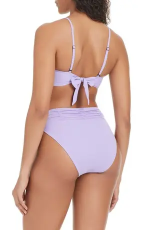 Sanctuary Shirred High-waist Bikini Bottom - Lavender Powder