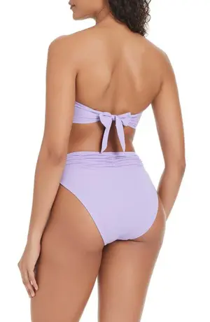 Sanctuary Shirred High-waist Bikini Bottom - Lavender Powder