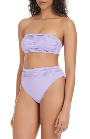 Sanctuary Shirred High-waist Bikini Bottom - Lavender Powder