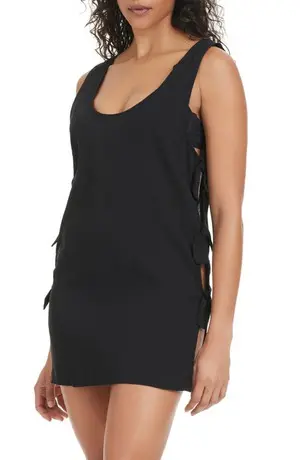 Sanctuary Side Tie Cotton Cover-up Minidress - Black