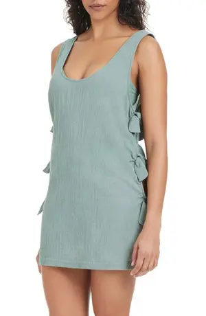 Sanctuary Side Tie Cotton Cover-up Minidress - Eucalyptus