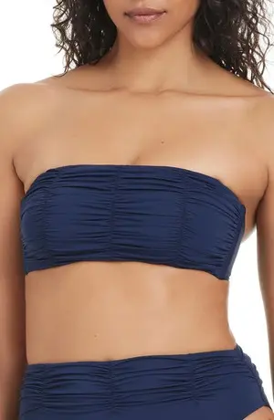Sanctuary Shirred Bandeau Bikini Top - Navy Mood