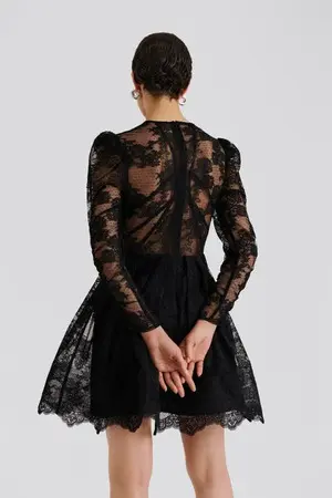 MALINA Lace Long Sleeve Mini Dress - Black