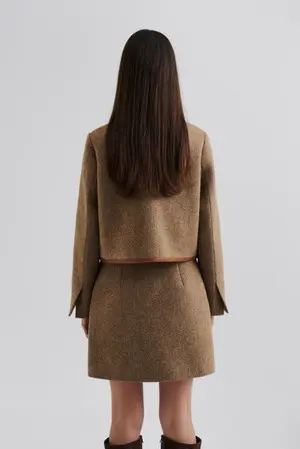 MALINA Ninette Dressed Wool Jacket With Leather Trim - Taupe
