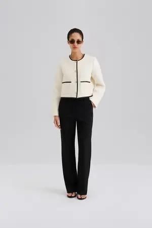 MALINA Ninette Dressed Wool Jacket With Leather Trim - Vanilla