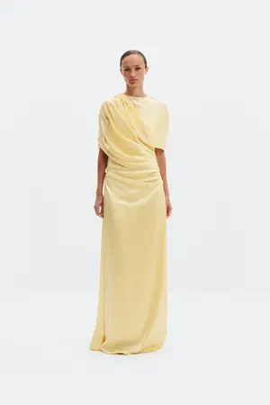 MALINA Cassia Draped Fitted Maxi Dress - Light Lemon
