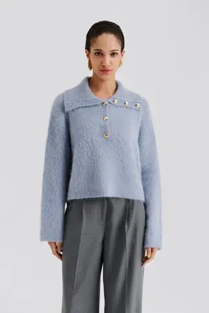 MALINA Yselle Long Sleeve Collared Sweater - Blue