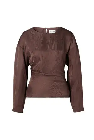 MALINA Rosalie Jacquard Weave Satin Blouse - Chocolate