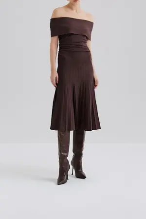 MALINA Althena Off-shoulder Knitted Midi Dress