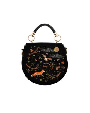 FABLE ENGLAND Fox And Owl Embroidered Saddle Bag - Black