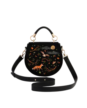 FABLE ENGLAND Fox And Owl Embroidered Saddle Bag - Black