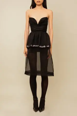 CONTESSA MILLS Floral Silk Organza Top - Black