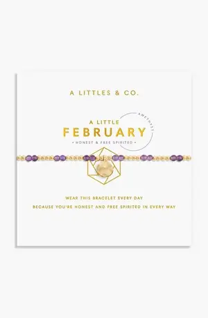 A LITTLES & CO Birthstone Beaded Charm Bracelet - February