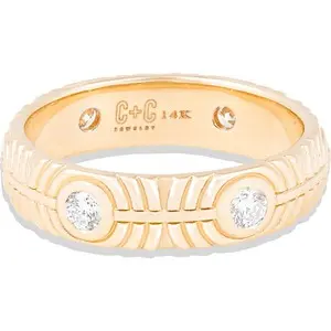 CAMPBELL + CHARLOTTE Revel Ribbed Stacking Band - Diamond- Gold