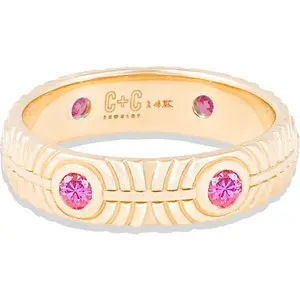 CAMPBELL + CHARLOTTE Revel Ribbed Stacking Band Pink Sapphire- Gold