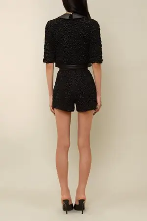 CONTESSA MILLS Lambskin-trimmed Novelty Short - Black