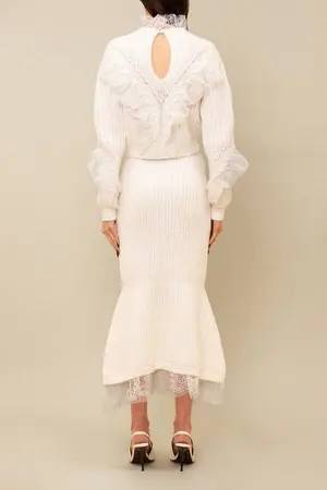 CONTESSA MILLS Wool Knit Lace-trimmed Skirt