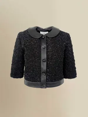 CONTESSA MILLS Lambskin-trim Cardigan With Brass Buttons - Black