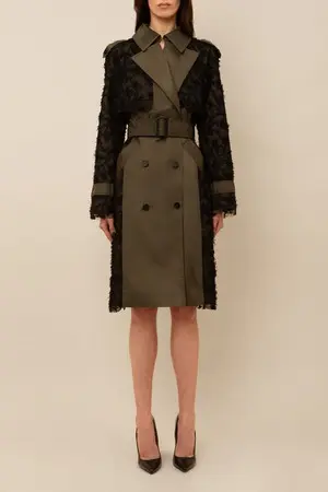 CONTESSA MILLS Lace-trimmed Cinched Trench Coat