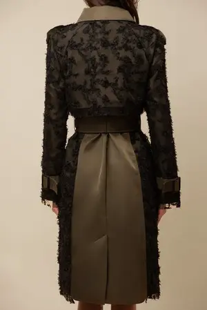 CONTESSA MILLS Lace-trimmed Cinched Trench Coat