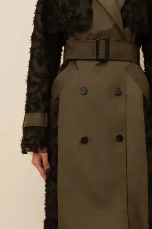 CONTESSA MILLS Lace-trimmed Cinched Trench Coat