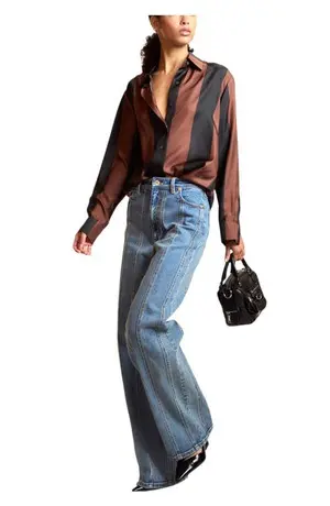Cynthia Rowley Silk Striped Shirt - Black/brown