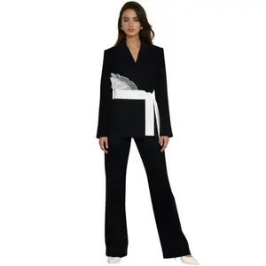 AKALIA Belted Blazer With Notched Lapel