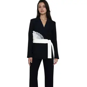 AKALIA Belted Blazer With Notched Lapel