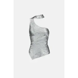 SAEMDI One-shoulder Scarf Top - Silver