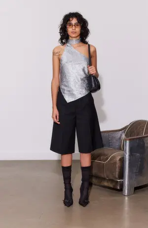 SAEMDI One-shoulder Scarf Top - Silver