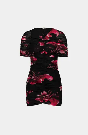 SAEMDI Floral Mini Mesh Dress