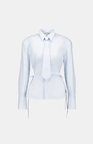 SAEMDI Faux Tie Shirt - Light Blue/white