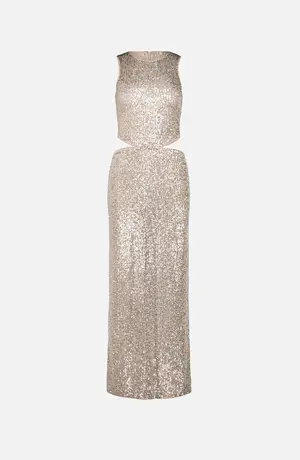 SAEMDI Sequin Maxi Dress With Cut-out - Beige/champagne