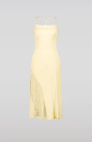 SAEMDI Lace Trim Midi Dress - Pastel Yellow