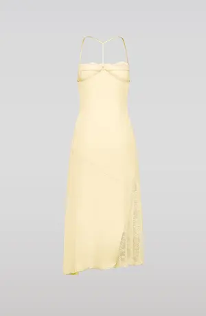 SAEMDI Lace Trim Midi Dress - Pastel Yellow